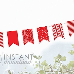 DIY Printable Banner Red Party Flags Polka Dot Chevron Stripes Confetti ...