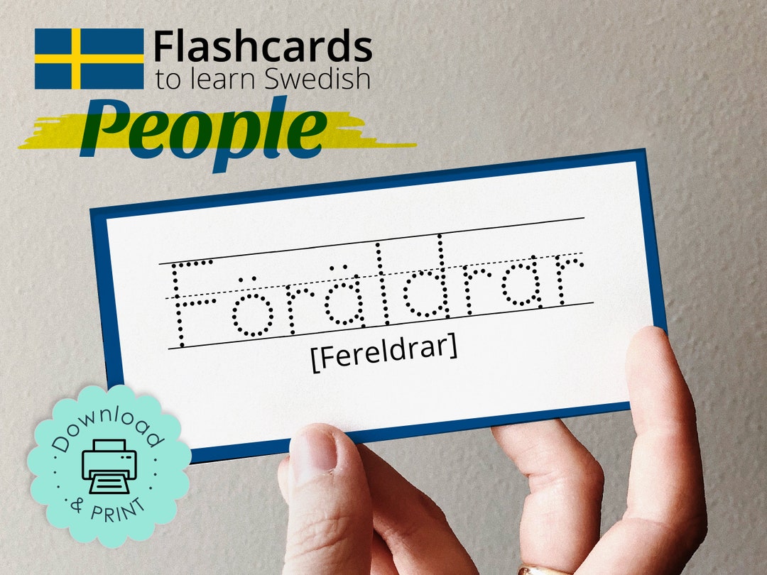 DIY Printable Swedish Words Flash Cards Teach Kids Adults Study Learn ...