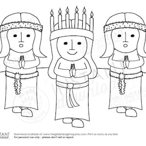 DIY Printable St Lucia Coloring Page Swedish Kids Saint Lucia - Etsy
