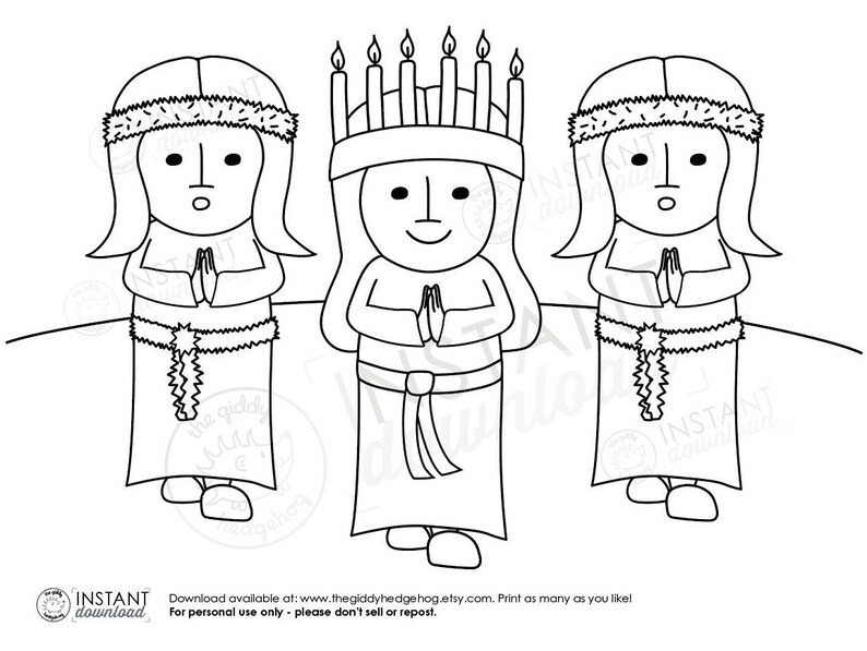 DIY Printable St Lucia Coloring Page Swedish Kids Saint Lucia - Etsy