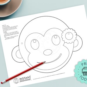 DIY Printable Monkey Masks Halloween Costume Girl Monkey Mask Pattern ...