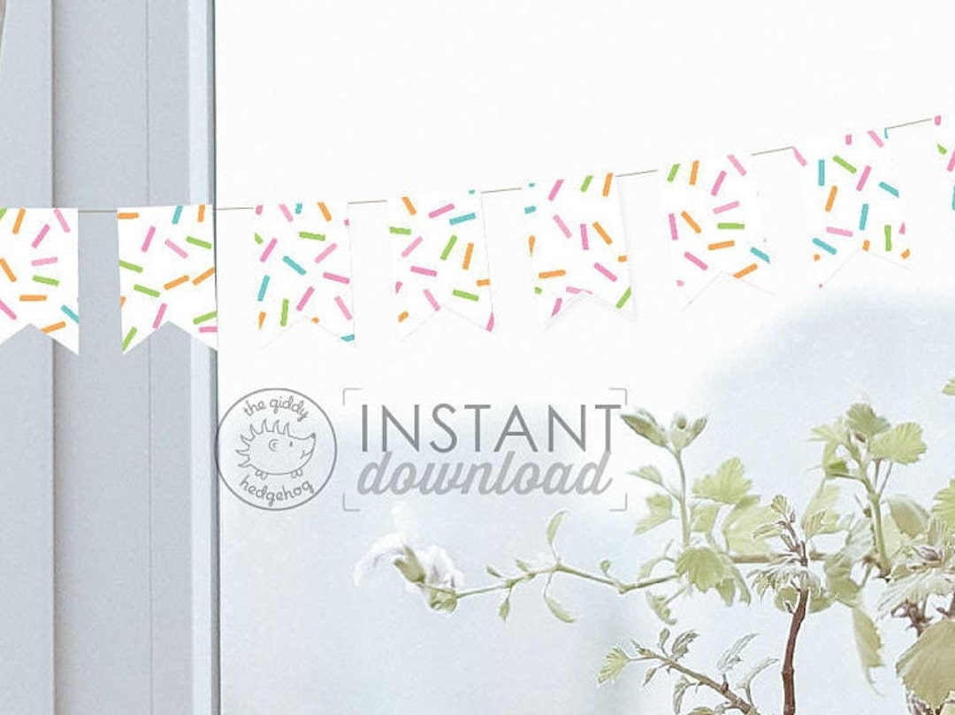 Small DIY Banner Printable Pink Sprinkles Party Bunting Flags Baby ...