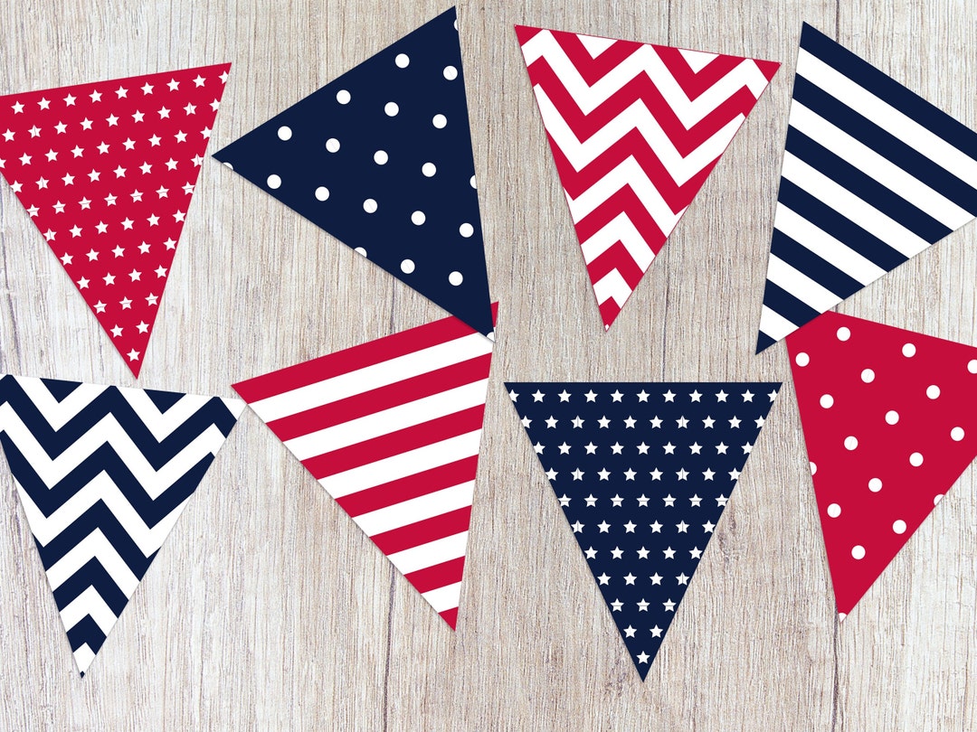 Printable DIY Banner Red White and Blue Flags 4th of July Party Wall ...