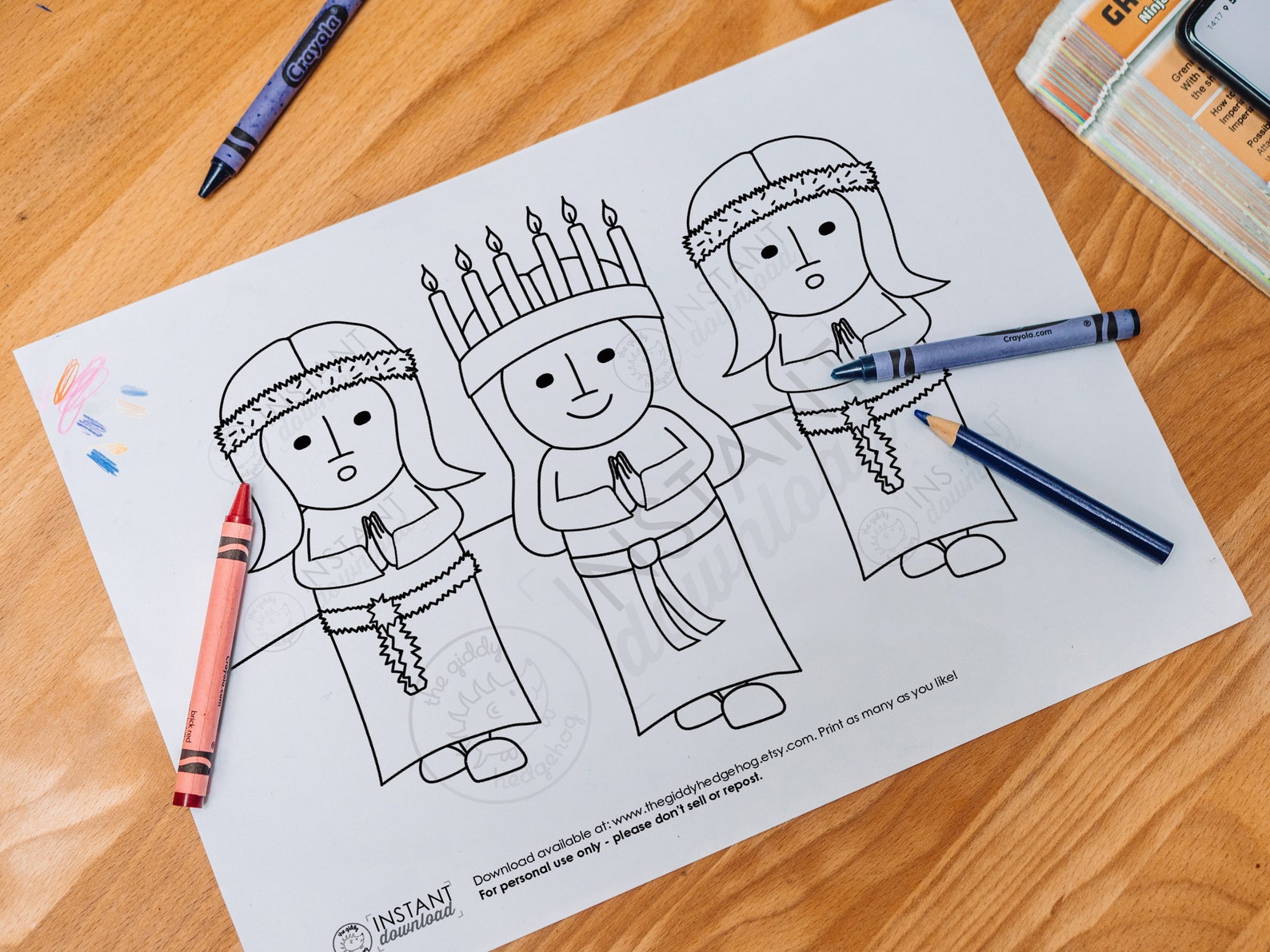 DIY Printable St Lucia Coloring Page Swedish Kids Saint Lucia - Etsy