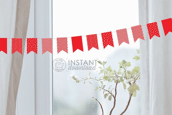 DIY Printable Banner Red Party Flags Polka Dot Chevron Stripes - Etsy