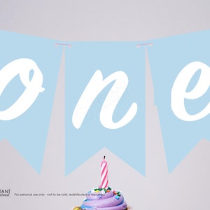 Banner Blue & White ONE Highchair Baby First Birthday Baby 1st Birthday ...