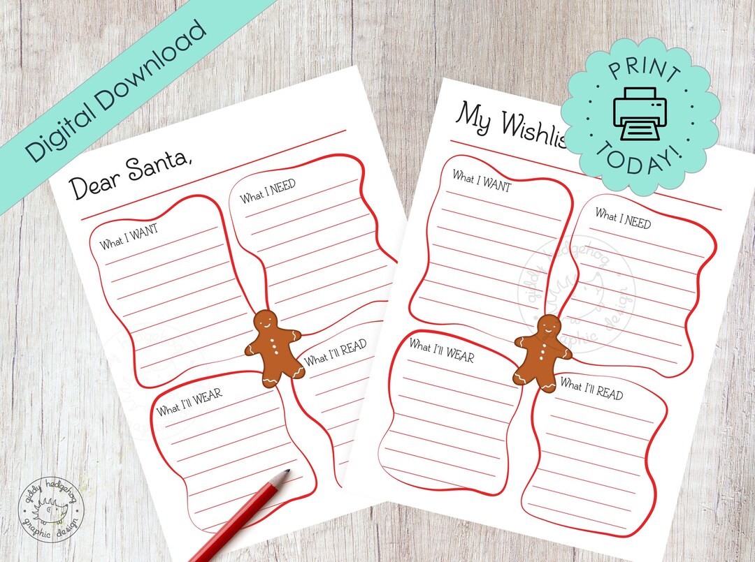 DIY Printable Letter to Santa Christmas Wishlist Kids Dear Santa ...