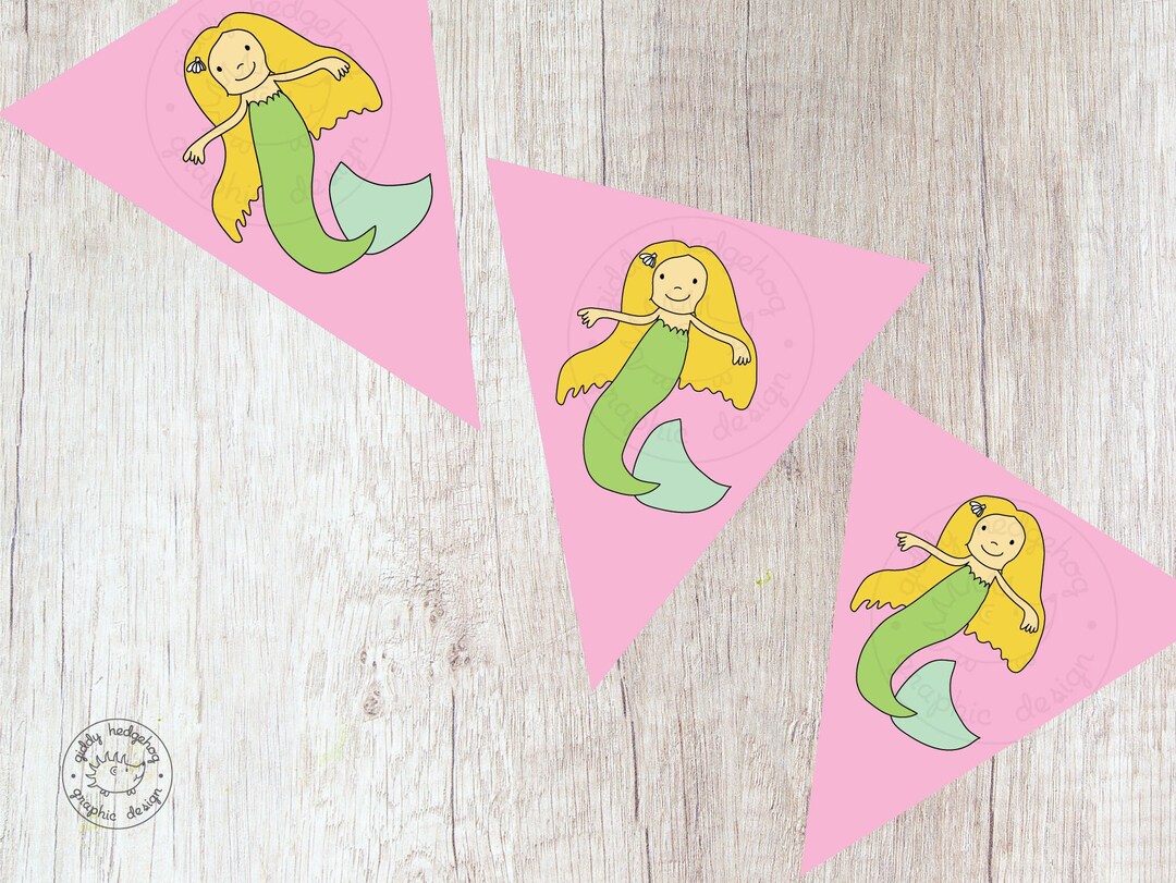 DIY Printable Mermaids Banner Birthday Flag Blond Little Mermaid Theme ...