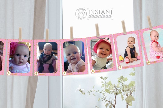Printable DIY Banner 1st Birthday Photos Girl Baby First Year - Etsy