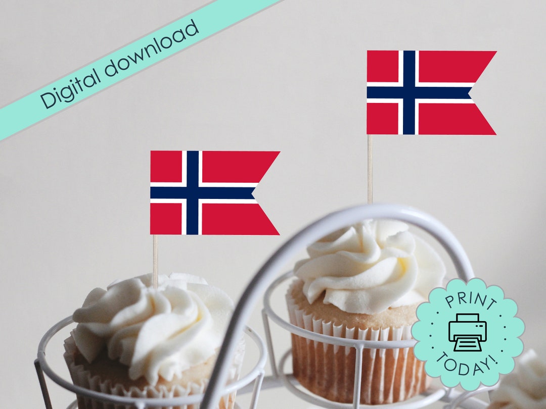 Norwegian Flag Banner Bunting Garland Party Decorations Cupcake Toppers ...