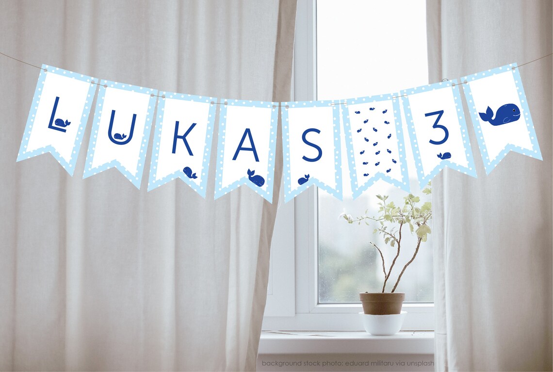 DIY Printable Banner Whale Under the Sea Custom Name Ocean Birthday ...