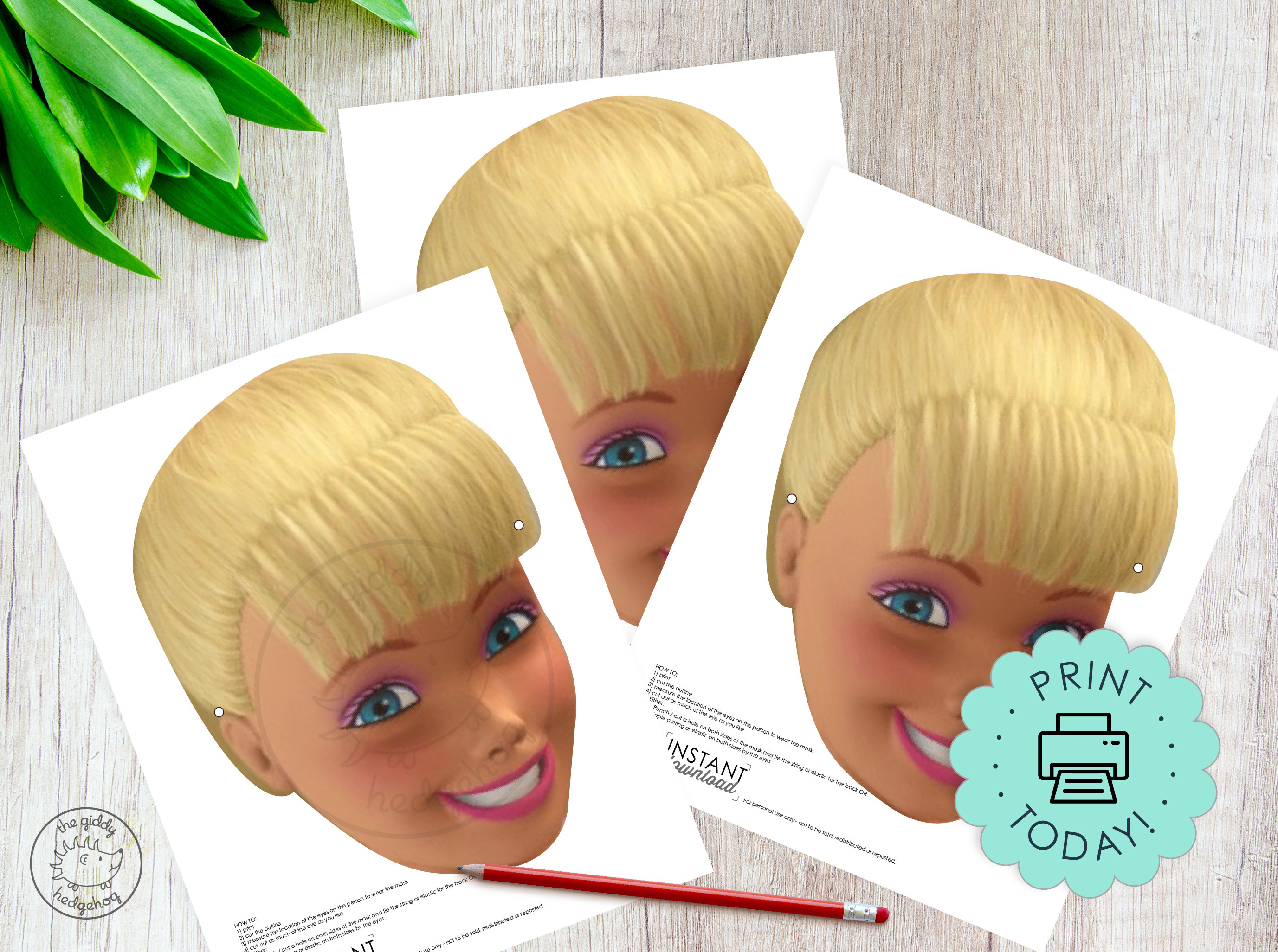 DIY Barbie Mask Printable Last Minute Halloween Costume Masquerade Kids ...