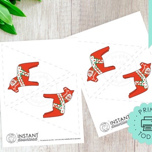 DIY Printable Dala Horse Banner Red Swedish Dalahorse Sweden Dalahäst ...