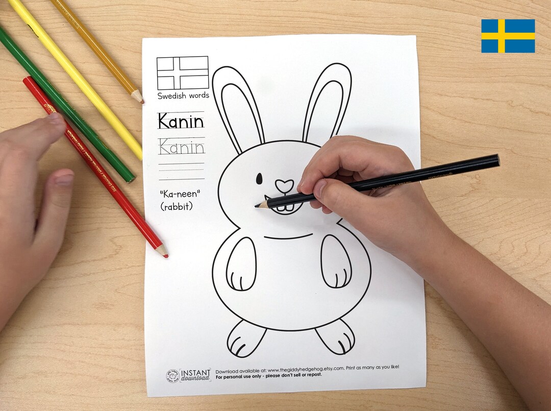 DIY Printable Swedish Rabbit Coloring Page Learn Language Tracing ...