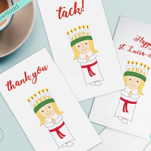 DIY Printable St Lucia Card Greetings God Jul Swedish Christmas Thank ...