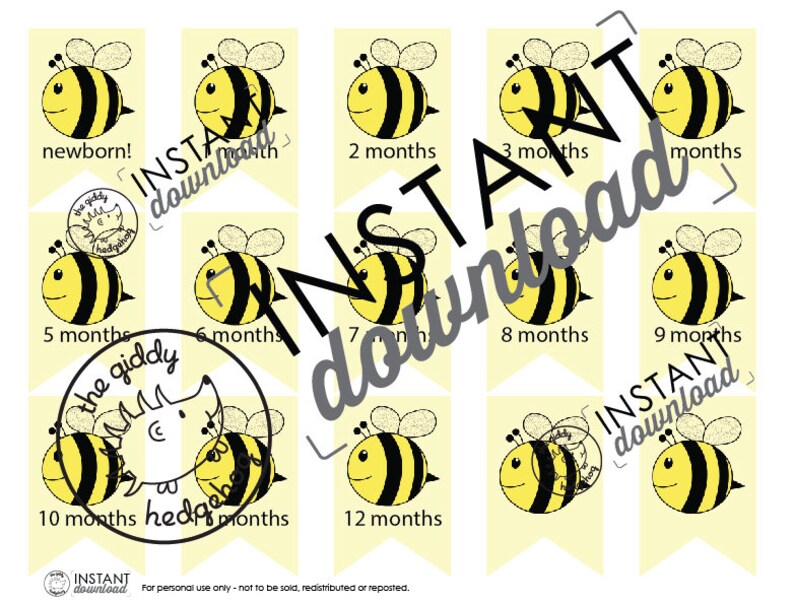 Printable DIY Banner Bumble Bee Party Decorations Numbers Monthly Baby ...