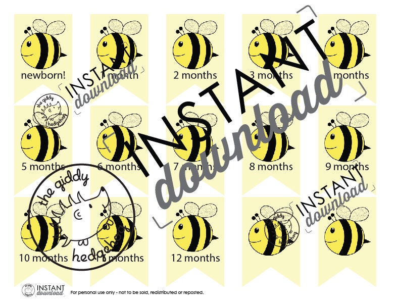 Printable DIY Banner Bumble Bee Party Decorations Numbers Monthly Baby ...