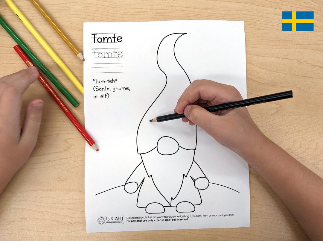 DIY Printable Swedish Tomte Coloring Page Teach Kids Language Learn ...