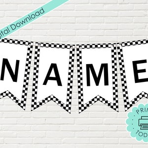 DIY Printable Banner Race Car Theme Custom Cars Birthday Black White ...