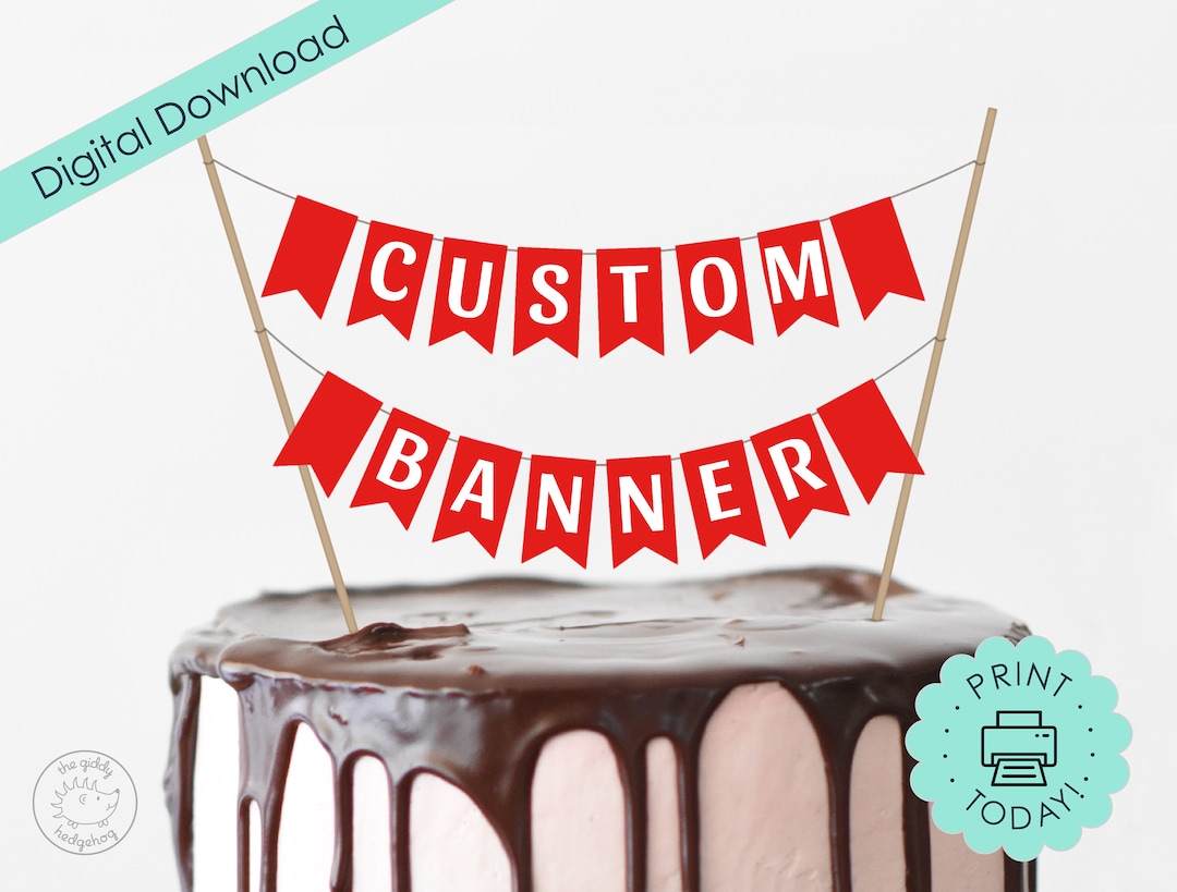 Printable DIY Banner Personalized Cake Topper Red Custom Tiny Dollhouse ...