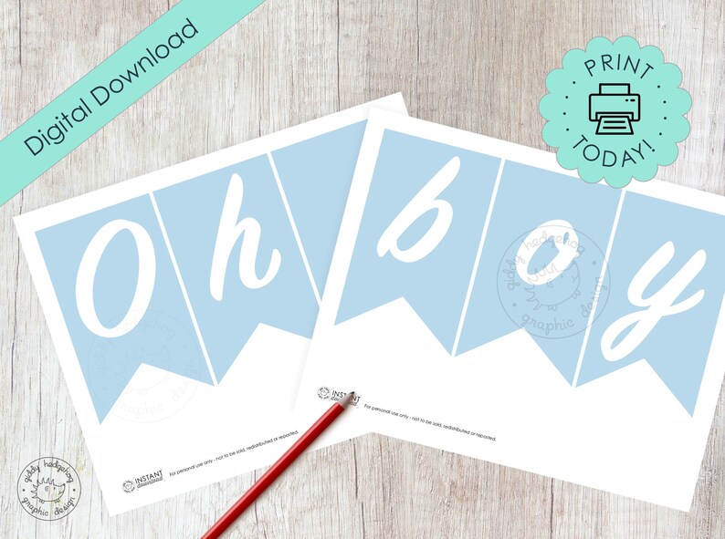 Printable DIY Oh Boy Banner Baby Shower Gender Reveal Baby Blue First ...