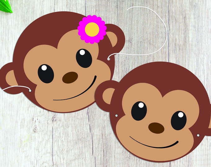 Monkey Mask Printable Coloring, Paper DIY for Kids and Adults. PDF ...
