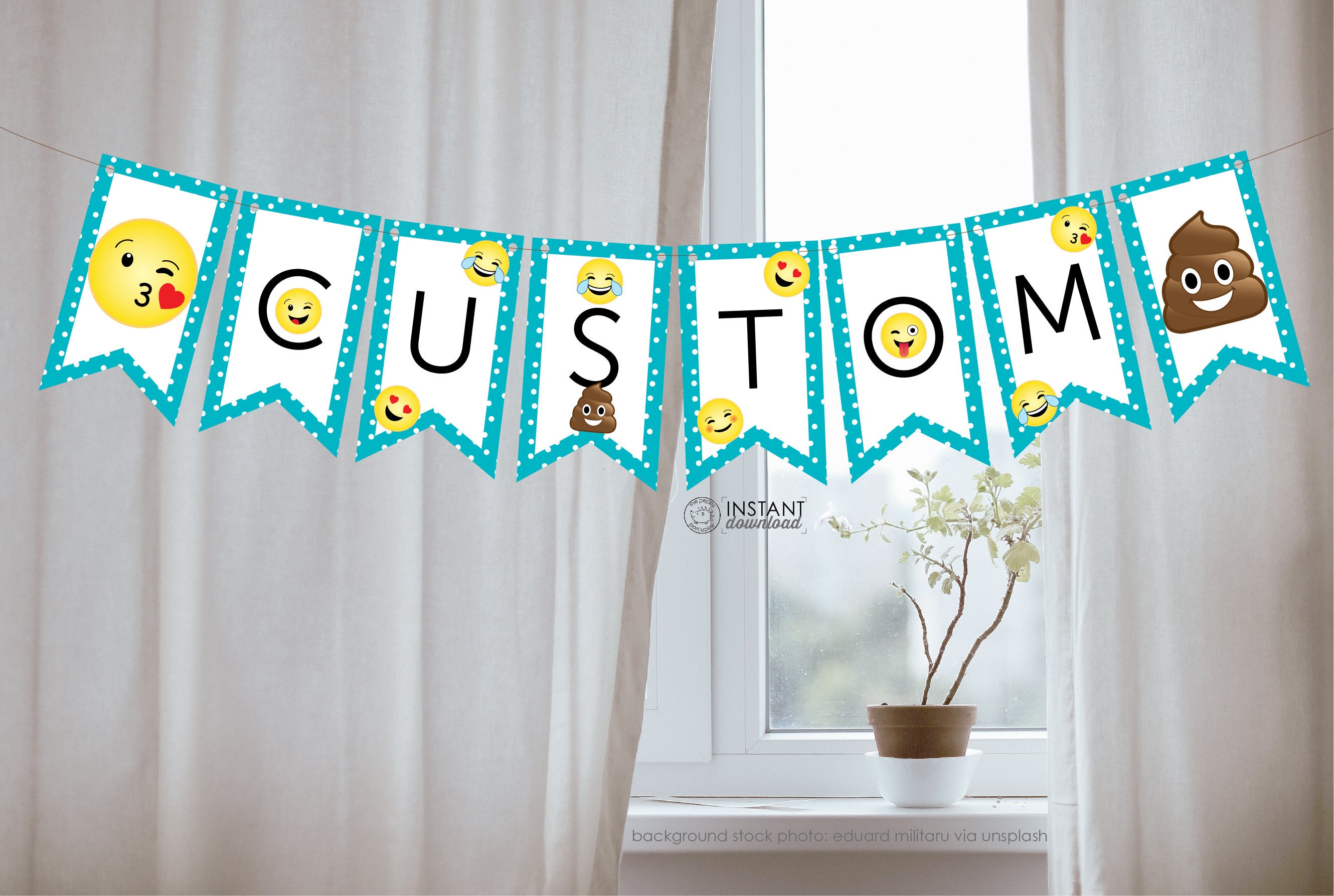 Party Supplies Small Printable DIY Emoji Party Banner Birthday Party ...