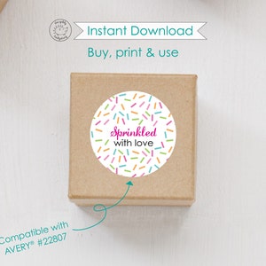 Printable Sprinkle Stickers Avery 22807 Favor Labels Pink Girl Baby ...