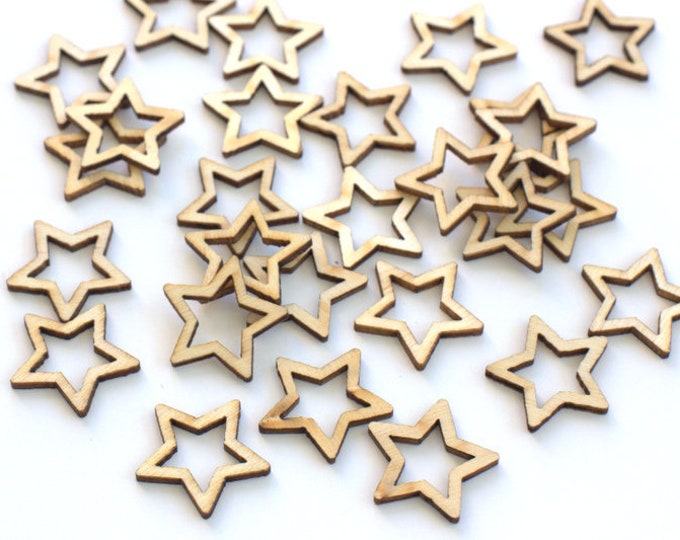Star Wood Shapes- 25 Pieces- Laser Cut Unfinished- Hollow Star Outline ...