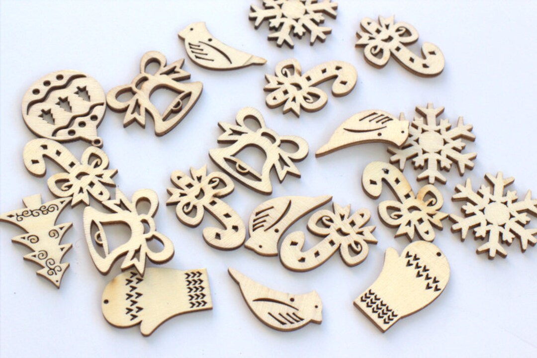 Christmas Wood Shapes- 20 Pieces- Laser Cut Unfinished- Approx 20-40 Mm ...