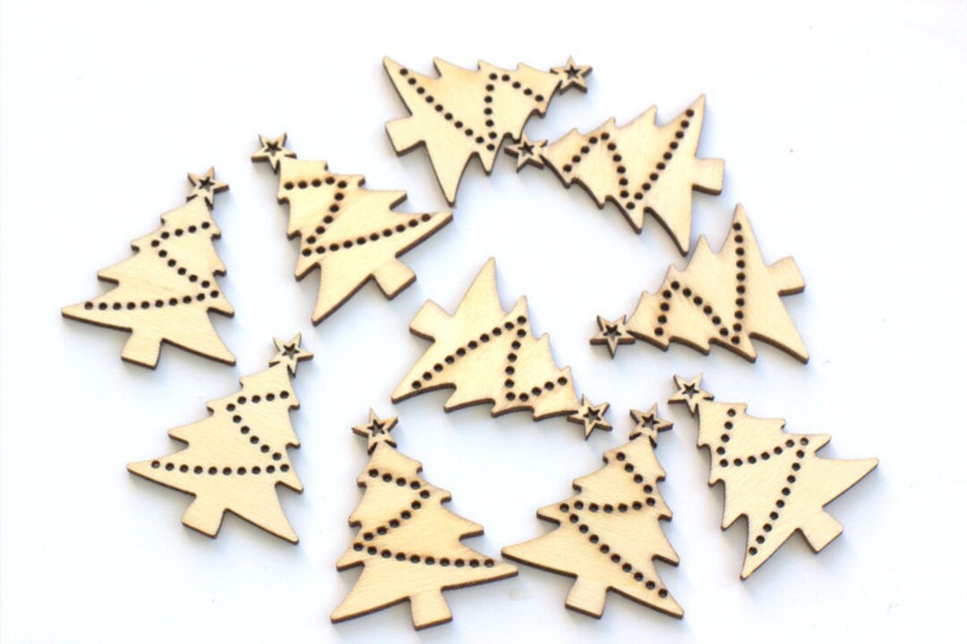 Christmas Tree Wood Shapes- 10 Pieces- Laser Cut Unfinished- Approx ...