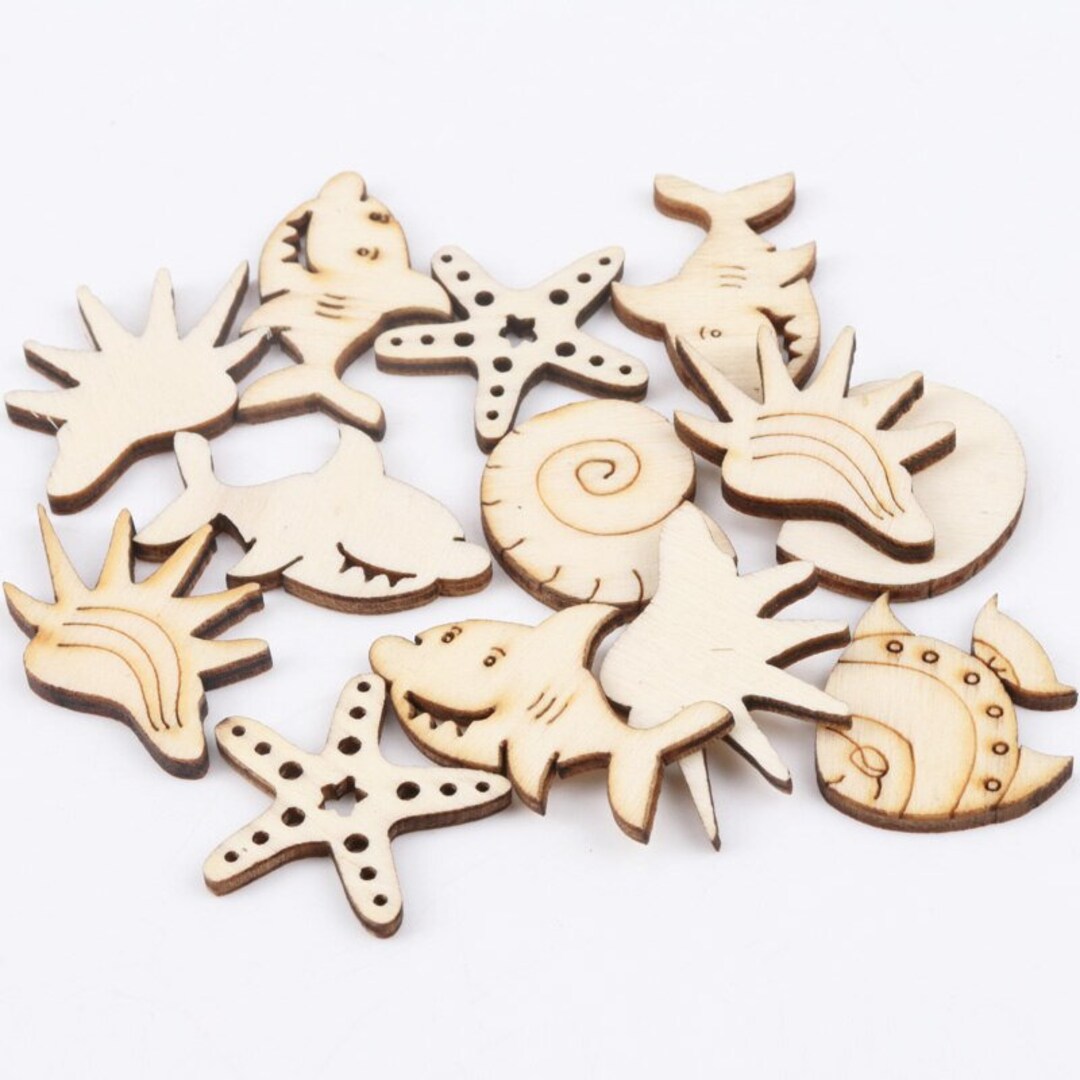 Wood Ocean Sea Shell Animal Shapes- 20 Pieces Assorted- Laser Cut ...