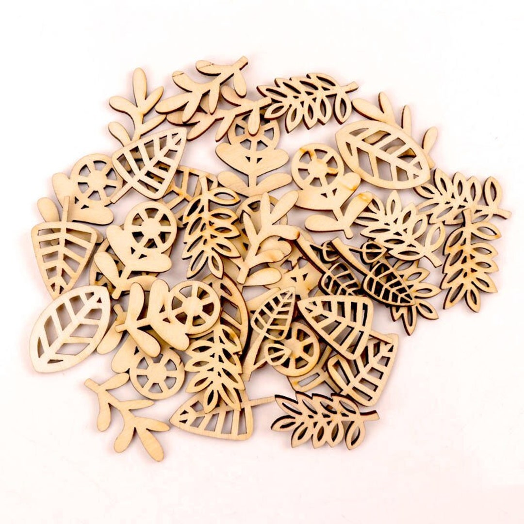 Wood Leaf Shapes 20 Pieces Assorted Laser Cut Unfinished Fall Leaves ...