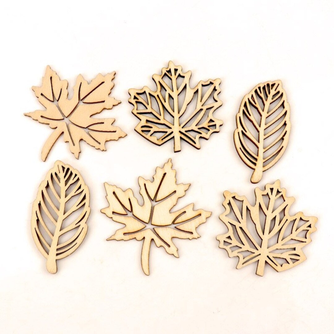 Wood Leaf Shapes- 10 Pieces Assorted- Laser Cut Unfinished Fall Leaves ...