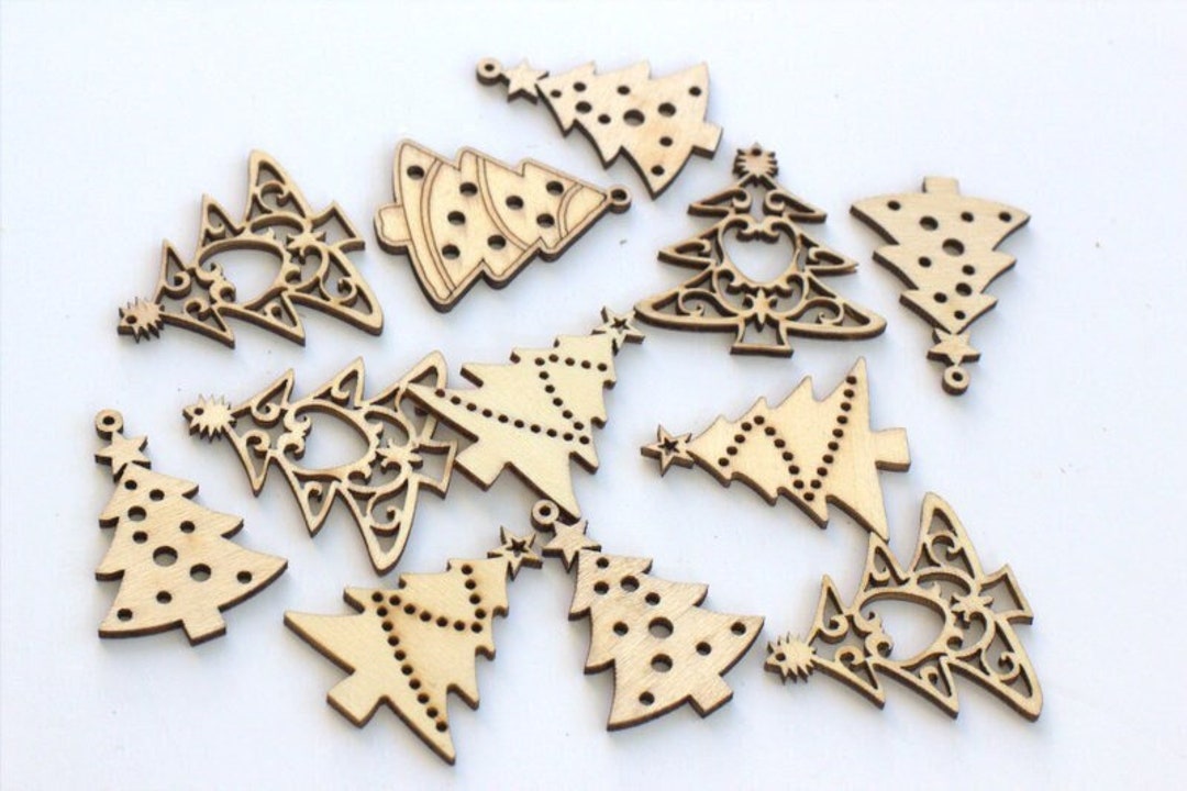 Christmas Tree Wood Shapes- 10 Pieces- Laser Cut Unfinished- Approx ...