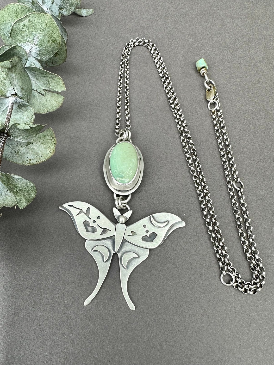 Artisan Silver and Variscite Pendant. Luna Moth. Statement - Etsy