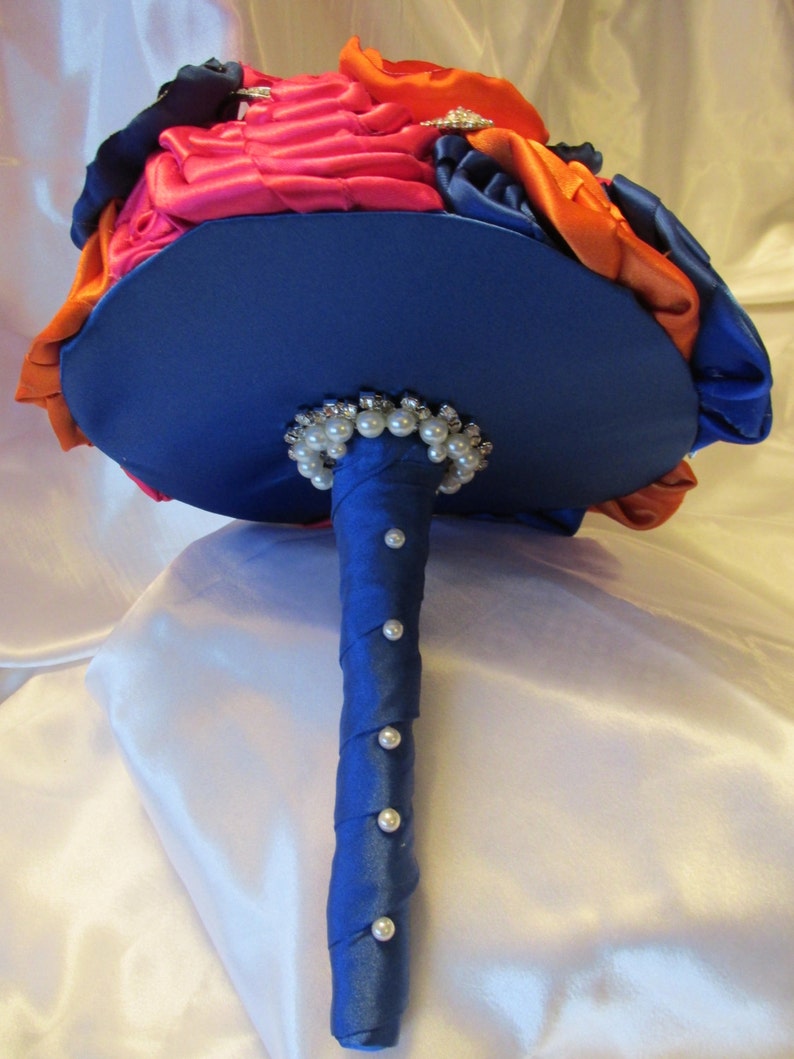 Wedding Bouquet Hot Pink/Orange/Blue Satin Fabric Flower | Etsy