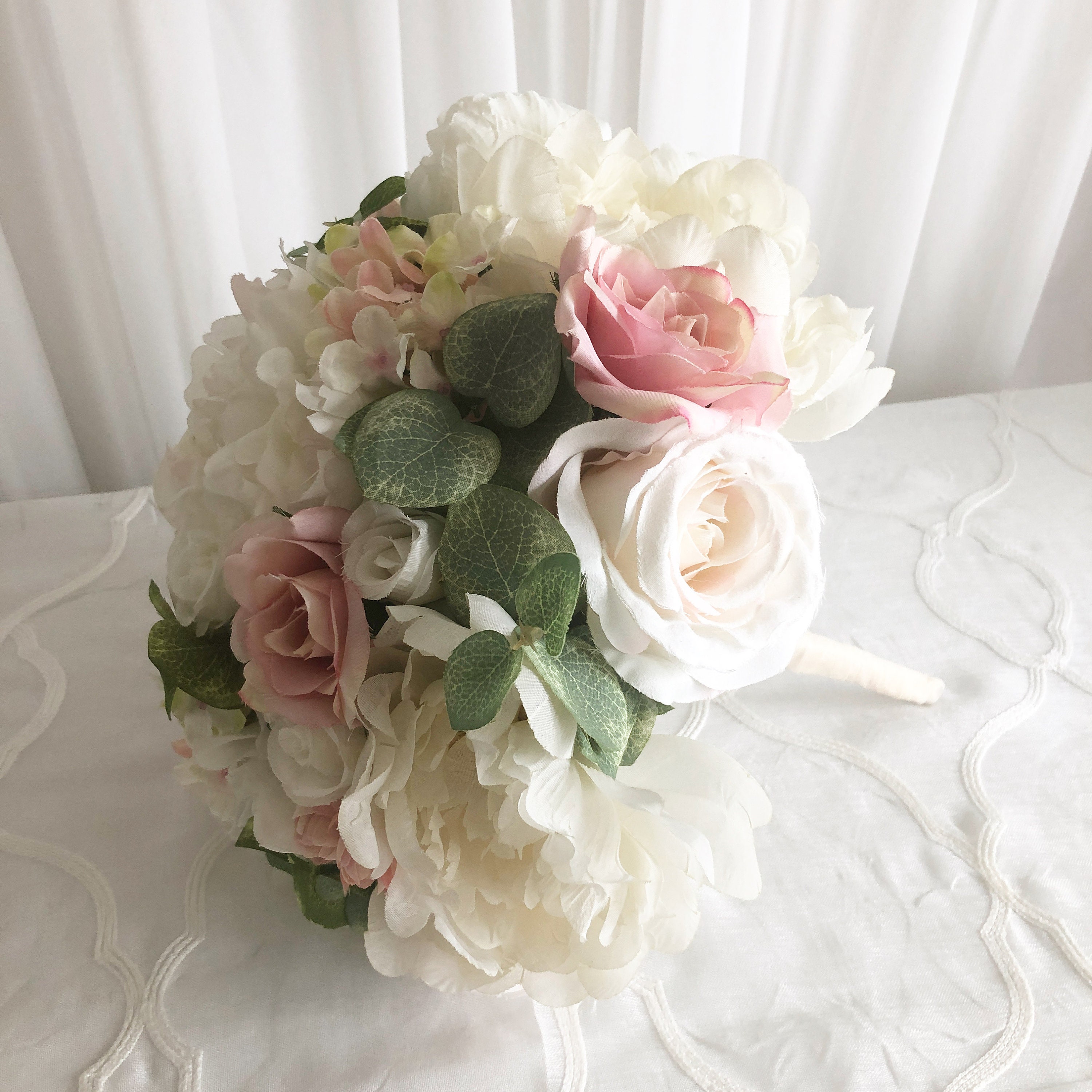 Ivory, Greenery and Blush Keepsake Silk Faux Flower Bouquet Wedding ...