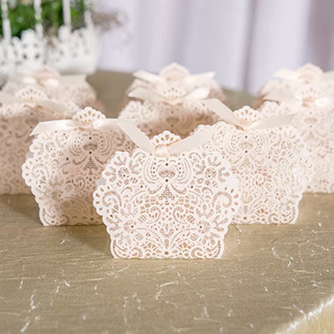 Lace Favor Boxes GOLD EMBOSSING Package of 10 - Etsy