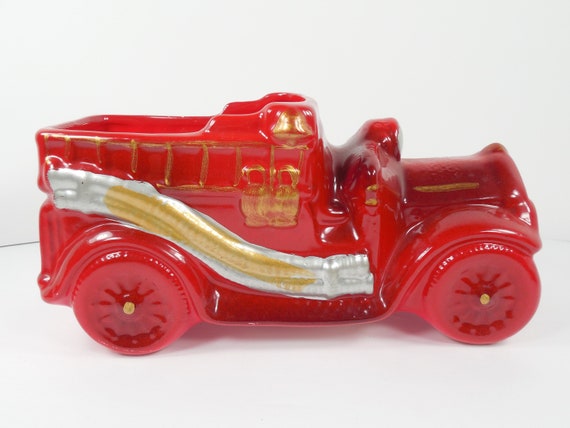 Red Fire Engine Fire Truck Planter Plant Pot Ceramic Fire | Etsy