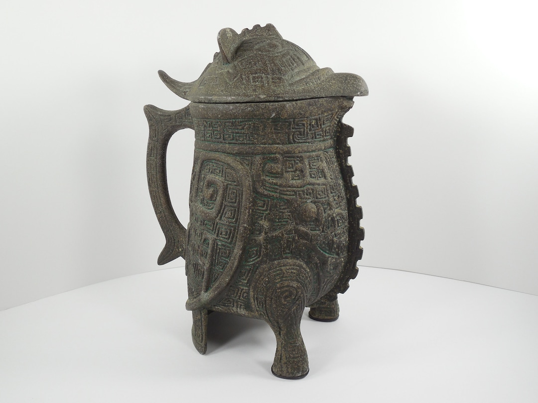 Mid Century Brutalist James Mont Style Pitcher Cast Metal Asian Mayan ...