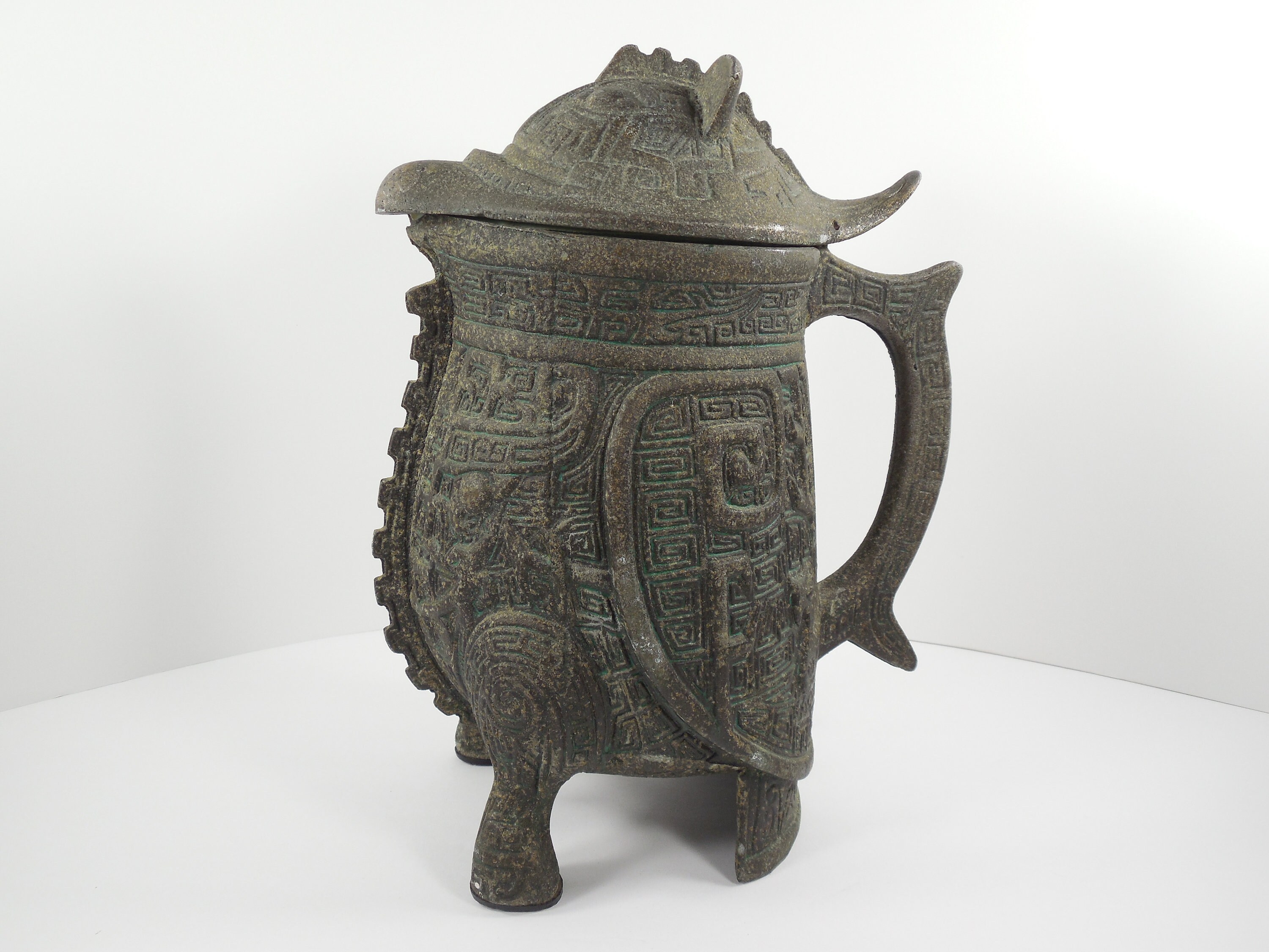Mid Century Brutalist James Mont Style Pitcher Cast Metal Asian Mayan ...