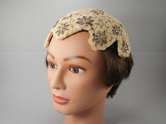 Antique Lace Art Deco 1920s 30s Flapper Hat Skull Cap… - Gem