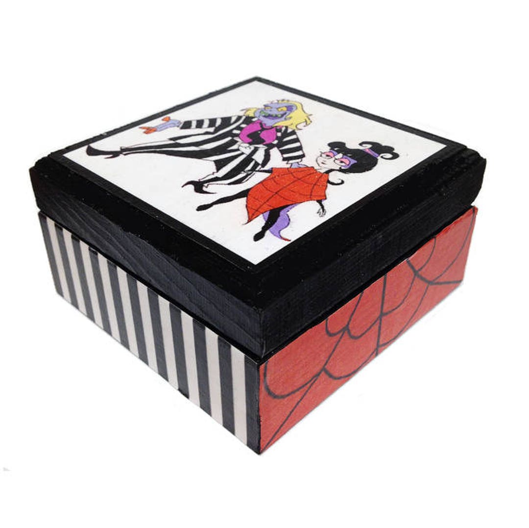 Beetlejuice and Lydia - Wood Coffin Keepsake Trinket Smoke Stash Box ...
