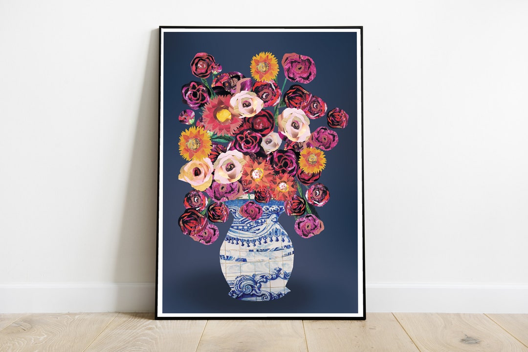 Vase of Roses Hand Collaged, Floral, Straw Flowers, Roses, Contemporary ...