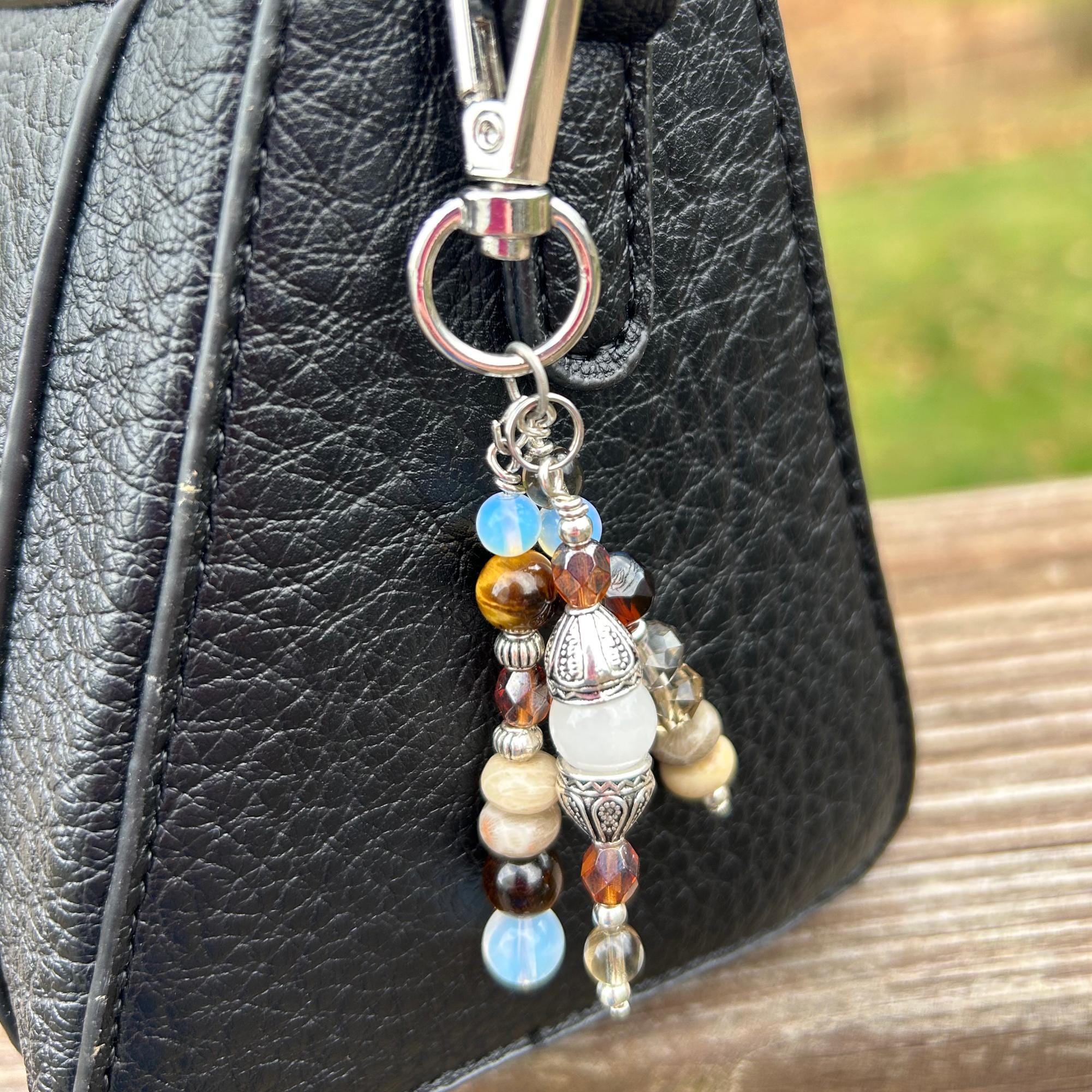 Gemstone Purse Charm - Beaded Bag Charm, Artisan Charm Clips, Beaded ...