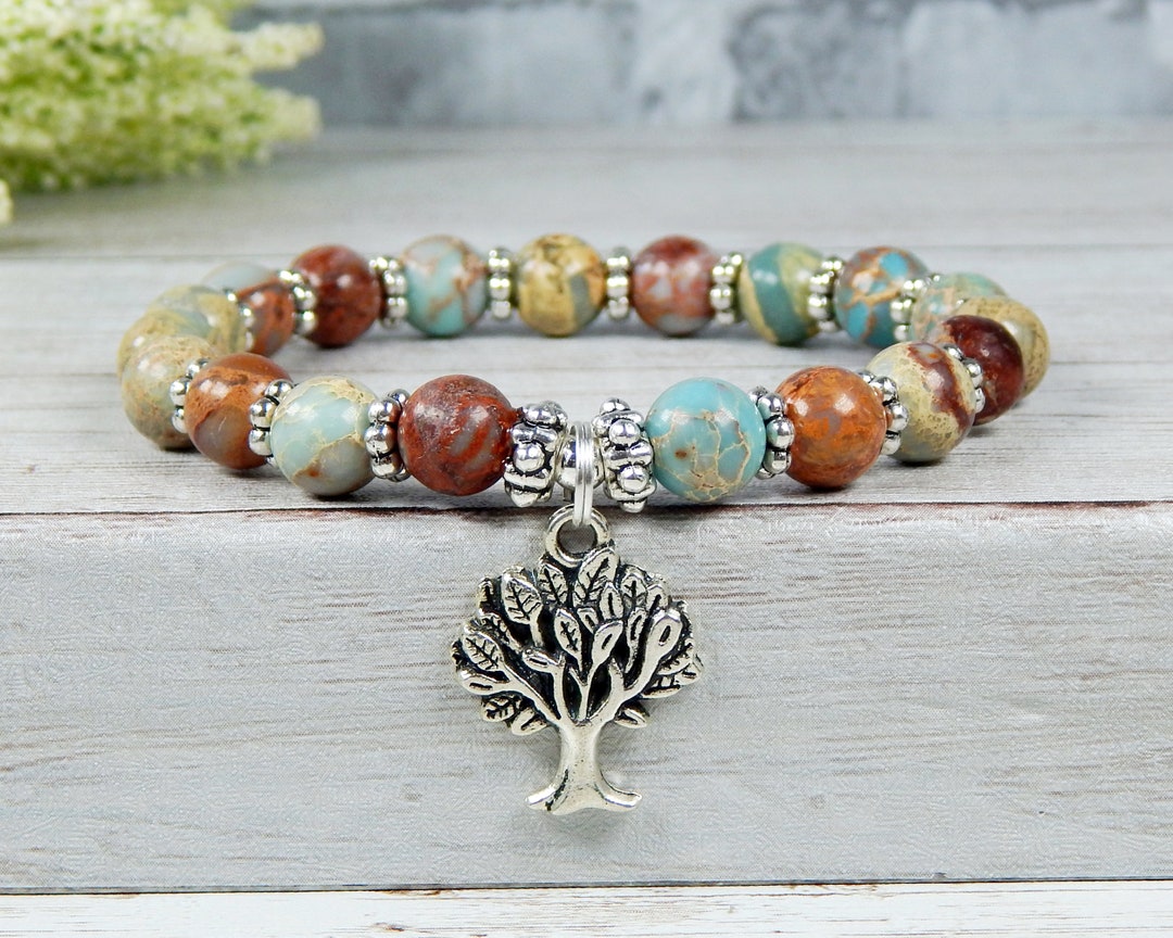 Aqua Terra Jasper Tree of Life Bracelet: Beaded Nature Jewelry - Etsy