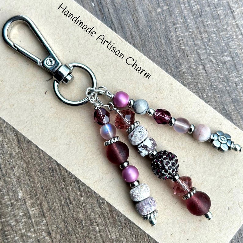 Gemstone Purse Charm - Beaded Bag Charm, Artisan Charm Clips, Beaded ...