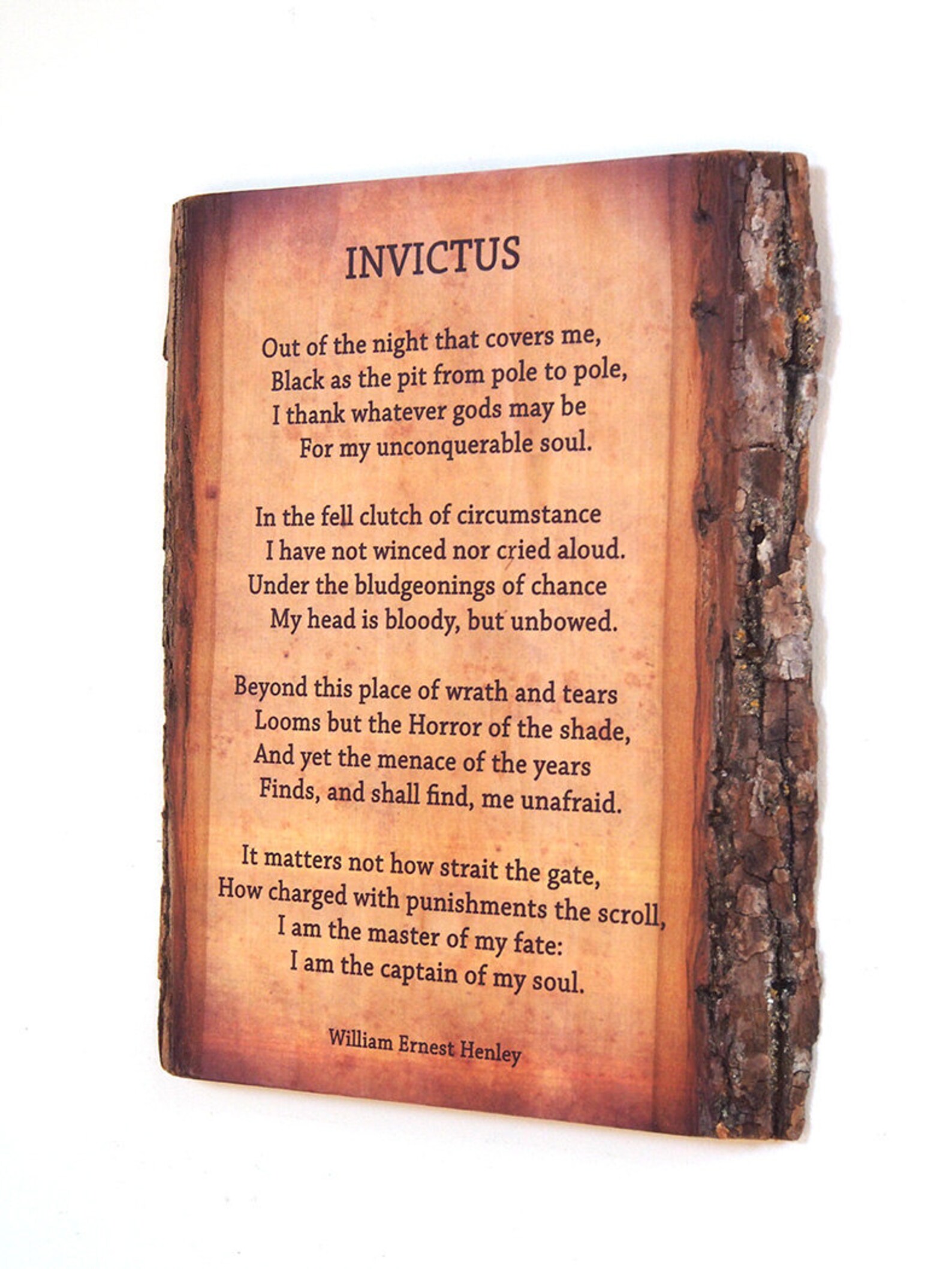 Rustic Wood Plaque With Invictus Poem Invictus Poem by - Etsy