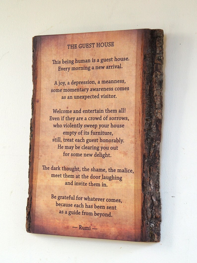 The Guest House Poem on Rustic Wood Plaque Rumi Poetry Print - Etsy